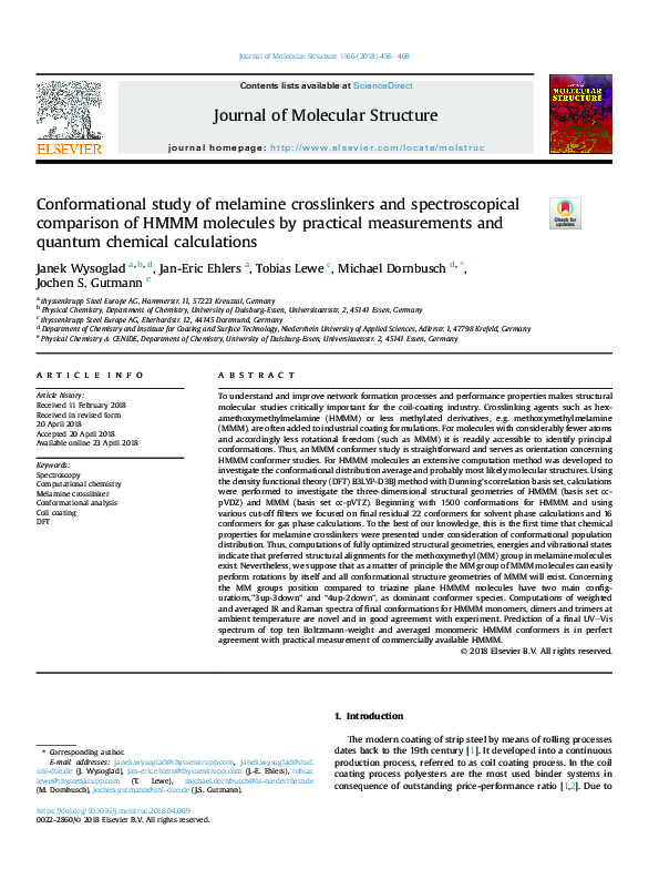 (PDF) Conformational study of melamine crosslinkers and spectroscopical ...