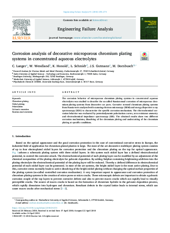 (PDF) Corrosion analysis of decorative microporous chromium plating systems in concentrated ...