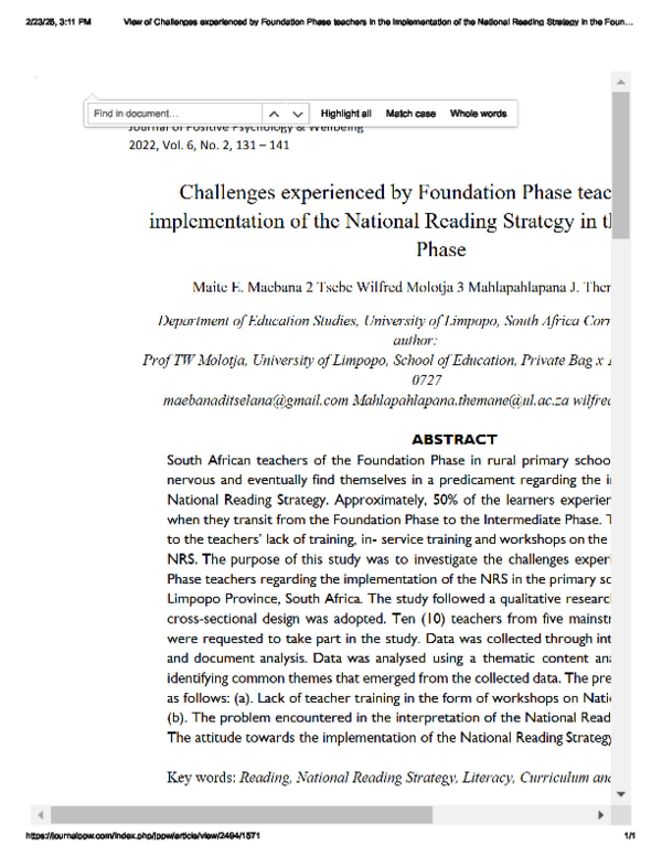 (PDF) View of Challenges experienced by Found