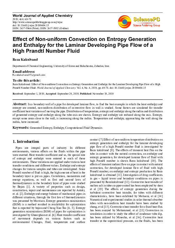 (PDF) Effect of Non-uniform Convection on Entropy Generation and Enthalpy for the Laminar ...
