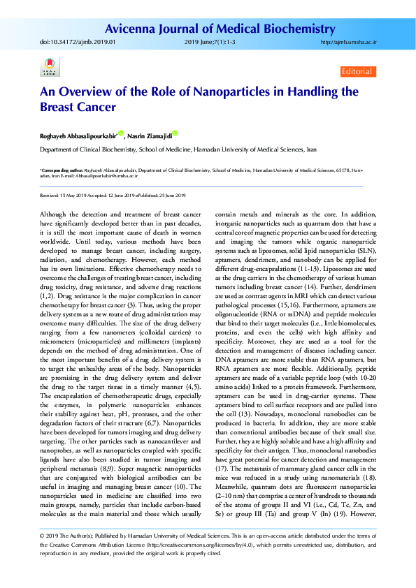 (PDF) An Overview of the Role of Nanoparticles in Handling the Breast ...