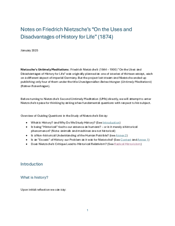 (PDF) Notes on Friedrich Nietzsche's "On the Uses and Disadvantages of ...