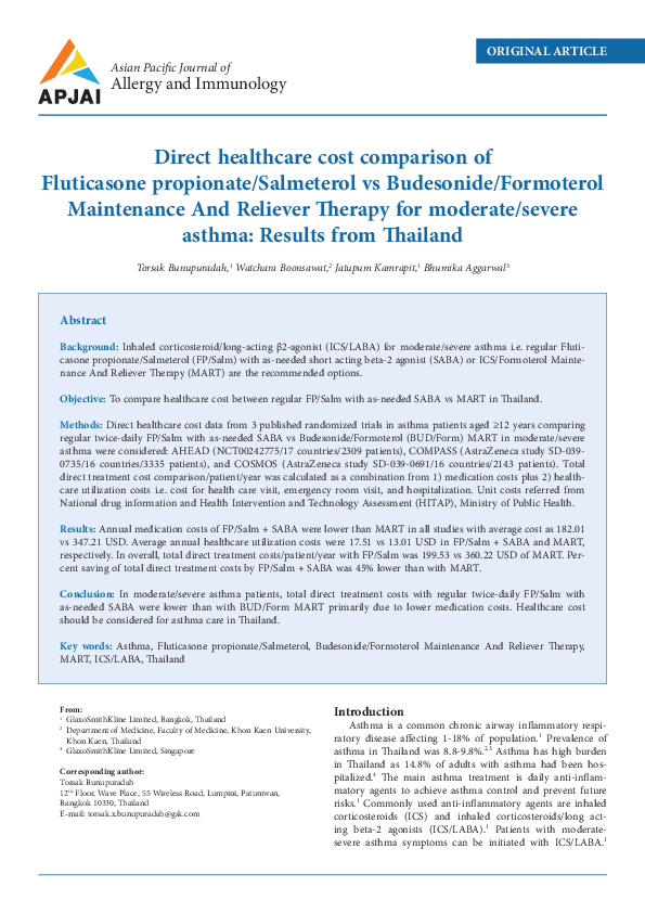 (PDF) Direct healthcare cost comparison of Fluticasone propionate ...