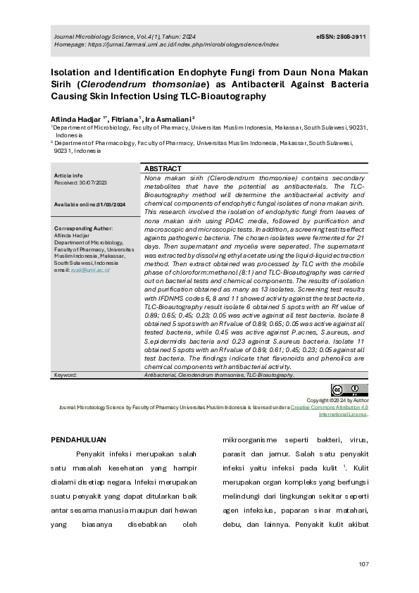 (PDF) Isolation and Identification Endophyte Fungi from Daun Nona Makan Sirih (Clerodendrum ...