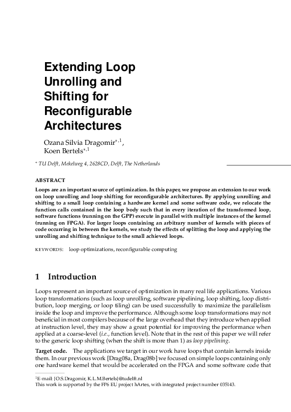 (PDF) Extending Loop Unrolling and Shifting for Reconfigurable Architectures
