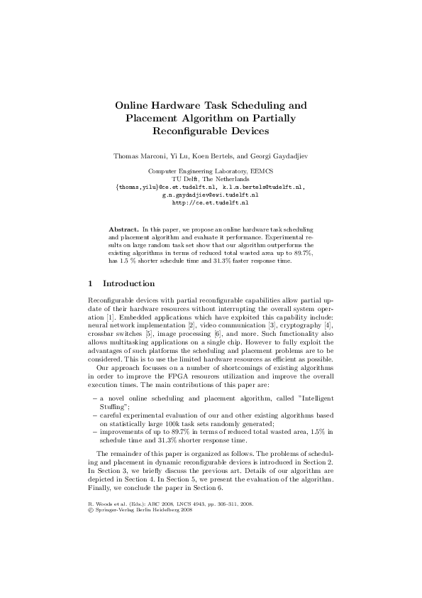 (PDF) Online Hardware Task Scheduling and Placement Algorithm on Partially Reconfigurable Devices