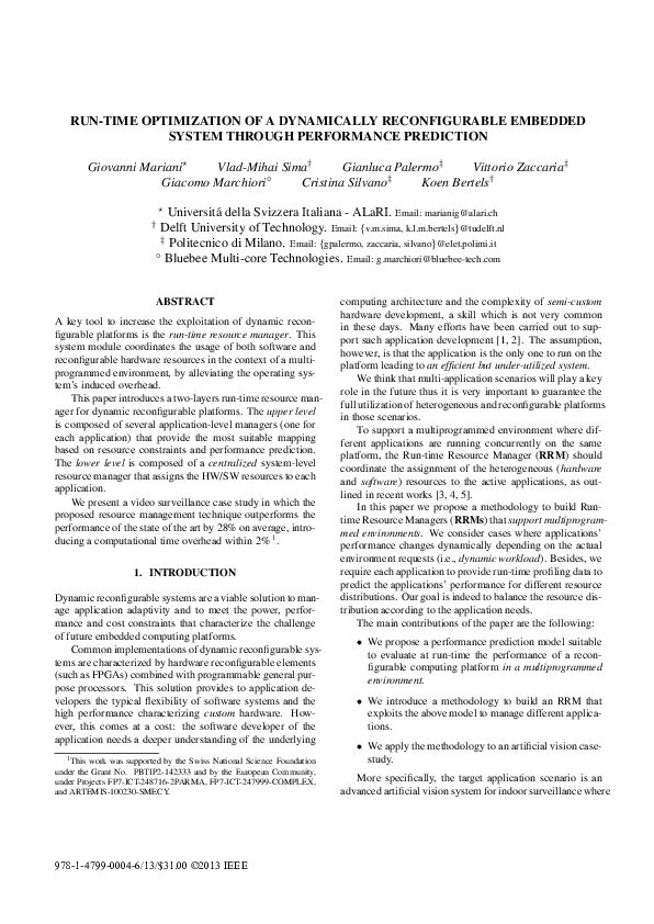 Pdf Run Time Optimization Of A Dynamically Reconfigurable Embedded