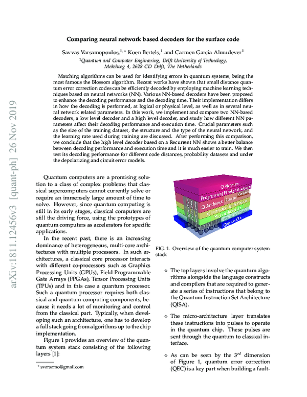 (PDF) Comparing Neural Network Based Decoders for the Surface Code