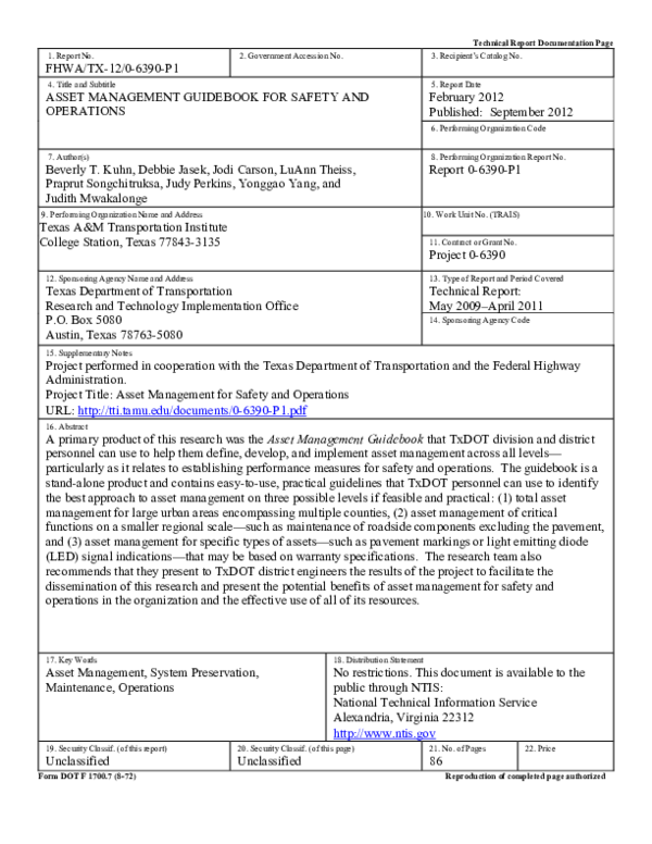 (PDF) Asset Management Guidebook for Safety and Operations