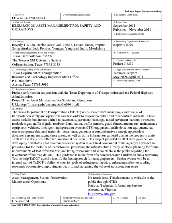 (PDF) Research on Asset Management for Safety and Operations