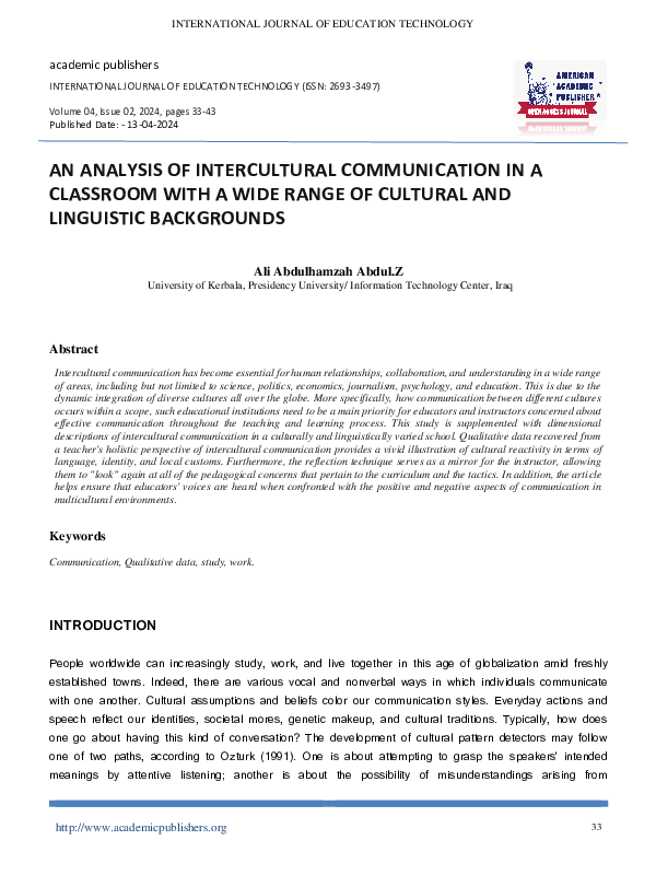(PDF) AN ANALYSIS OF INTERCULTURAL COMMUNICATION IN A CLASSROOM WITH A ...