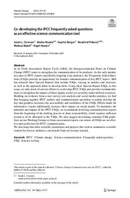 (PDF) Co-developing the IPCC frequently asked questions as an effective ...