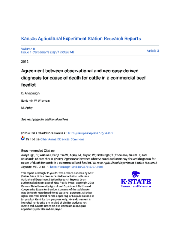 (PDF) Agreement between observational and necropsy-derived diagnosis ...