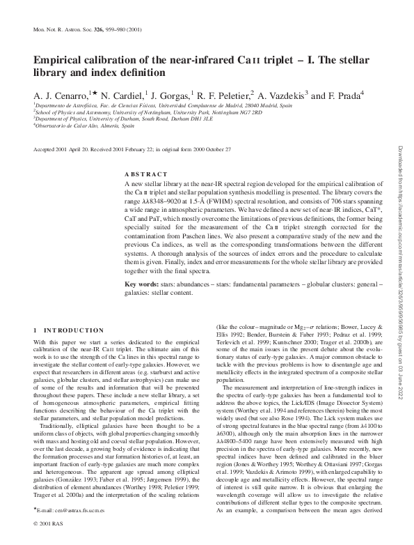 (PDF) Empirical calibration of the near-infrared Ca II triplet -- I ...