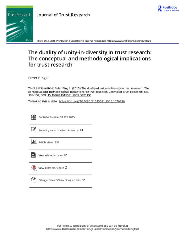 (PDF) The duality of unity-in-diversity in trust research: The ...