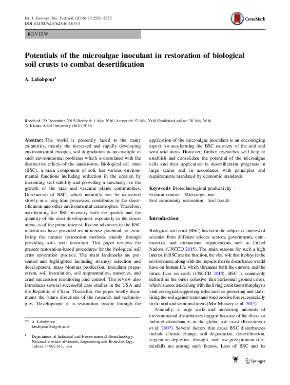 (PDF) Potentials of the microalgae inoculant in restoration of ...