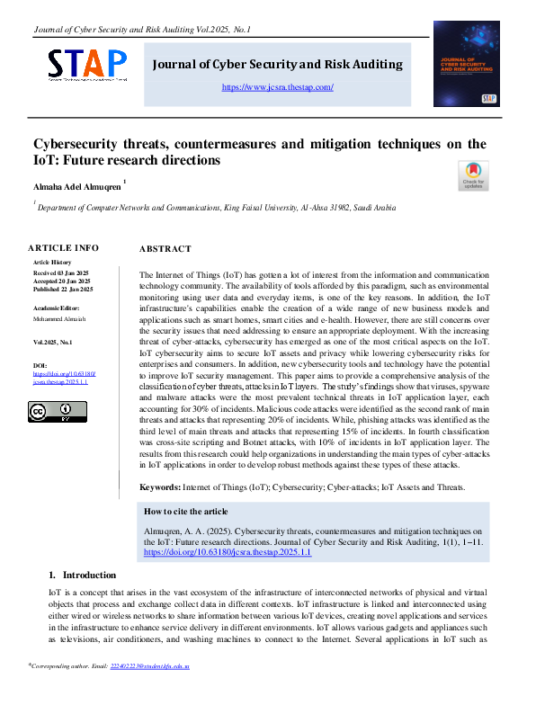 Pdf Cybersecurity Threats Countermeasures And Mitigation Techniques On The Iot Future