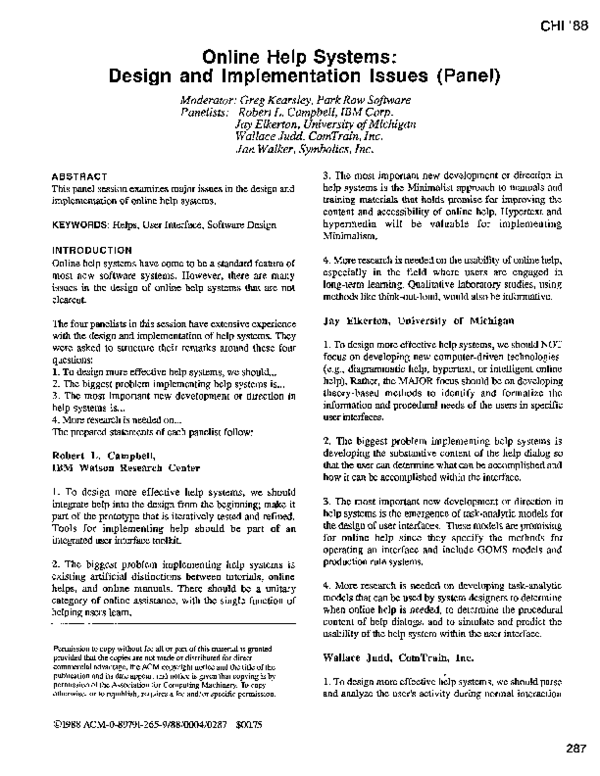 (PDF) Online help systems: design and implementation issues (panel)