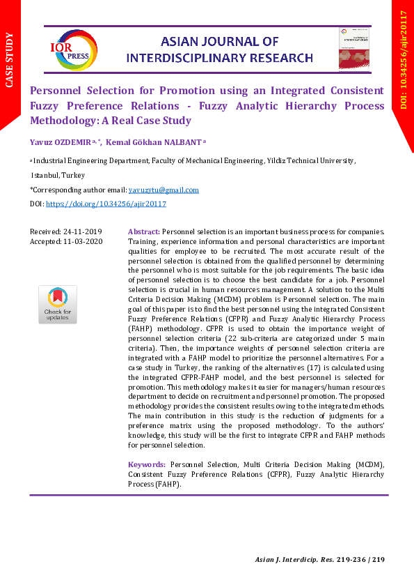 (PDF) Personnel Selection for Promotion using an Integrated Consistent Fuzzy Preference ...
