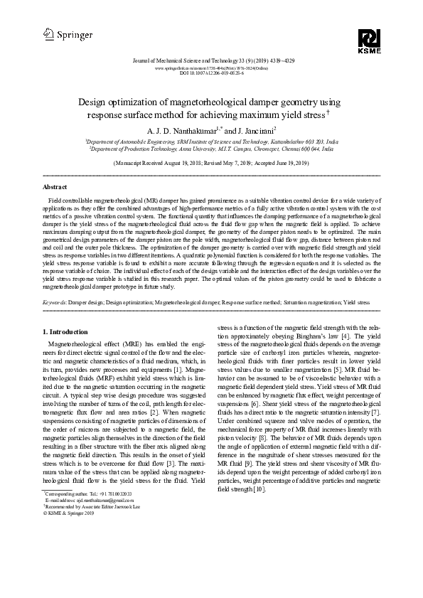 (PDF) Design optimization of magnetorheological damper geometry using response surface method ...