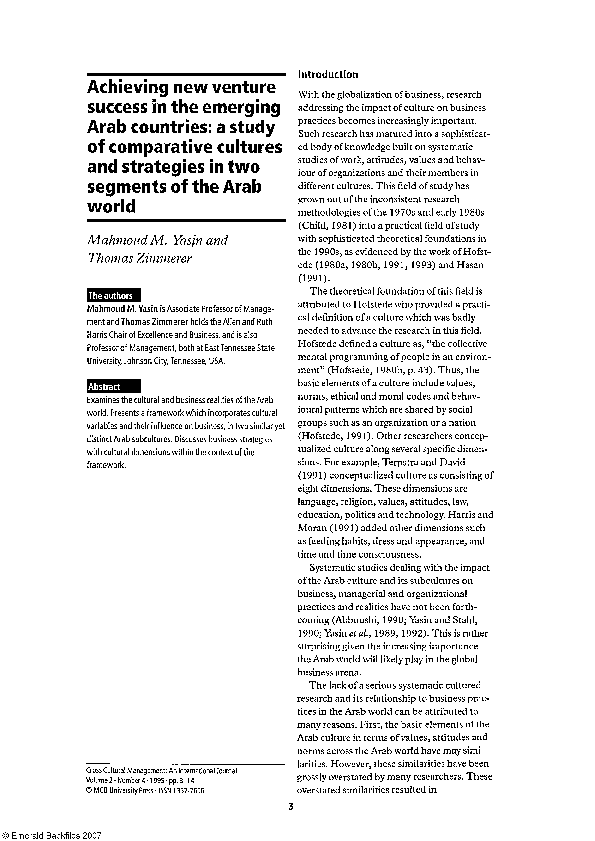 (PDF) Achieving new venture success in the emerging Arab countries: a ...