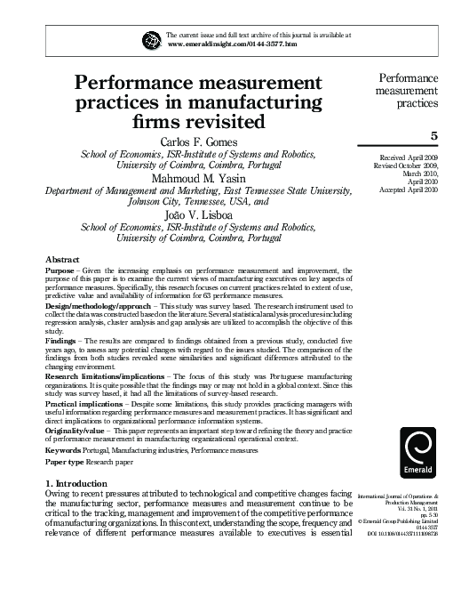 (PDF) Performance Measurement Practices in Manufacturing Firms: The Case of Iranian ...