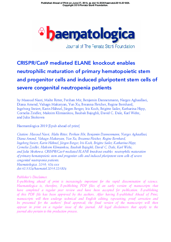 (PDF) CRISPR/CAS9 Mediated Elane Knockout Enables Neutrophilic ...