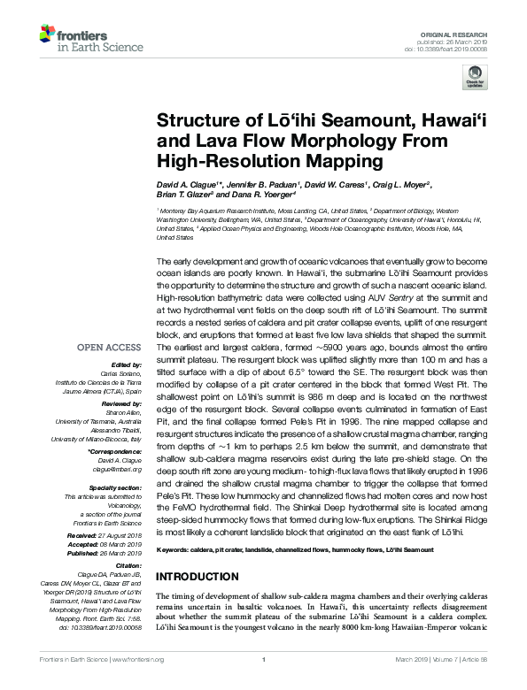 (PDF) Structure of Lō‘ihi Seamount, Hawai‘i and Lava Flow Morphology ...
