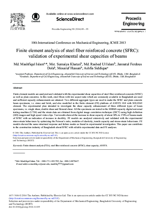 Pdf Finite Element Analysis Of Steel Fiber Reinforced Concrete Sfrc Validation Of