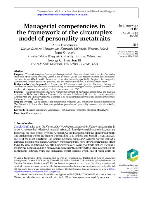(PDF) Managerial competencies in the framework of the circumplex model ...