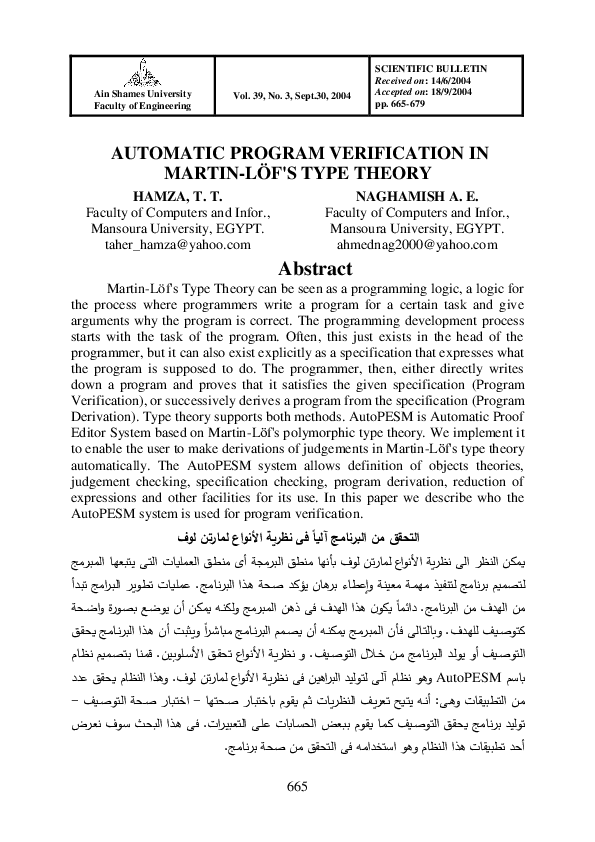 (PDF) Automatic Program Verification in Martin-Löf’s Type Theory
