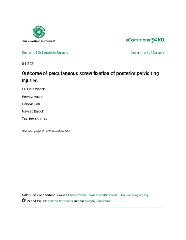 (PDF) Outcome of percutaneous screw fixation of posterior pelvic ring ...