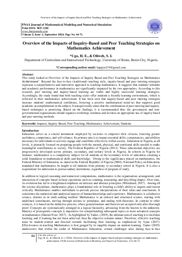 (PDF) Overview of the Impacts of Inquiry-Based and Peer Teaching ...