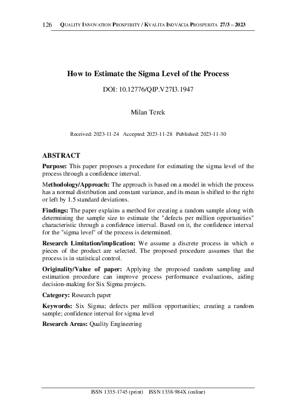 (PDF) How to Estimate the Sigma Level of the Process