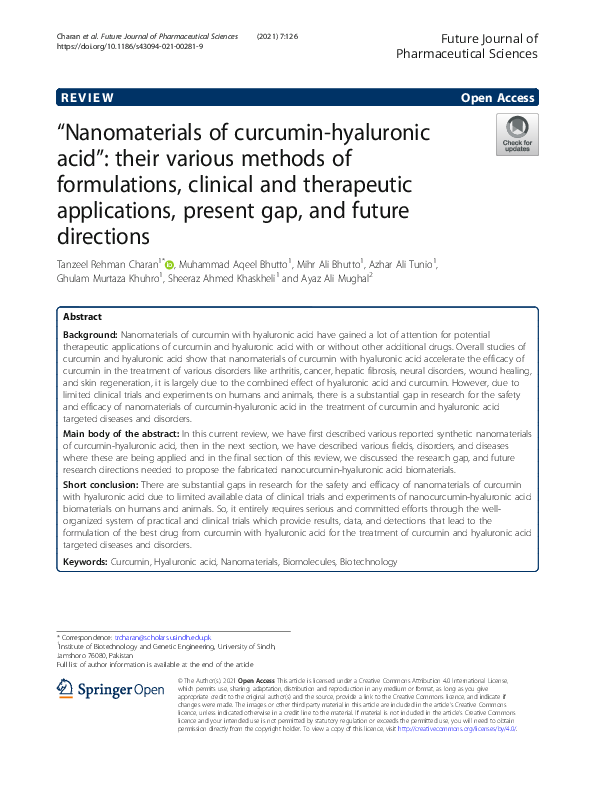 (PDF) “Nanomaterials of curcumin-hyaluronic acid”: their various ...