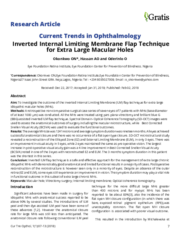 (PDF) Inverted Internal Limiting Membrane Flap Technique for Extra Large Macular Holes