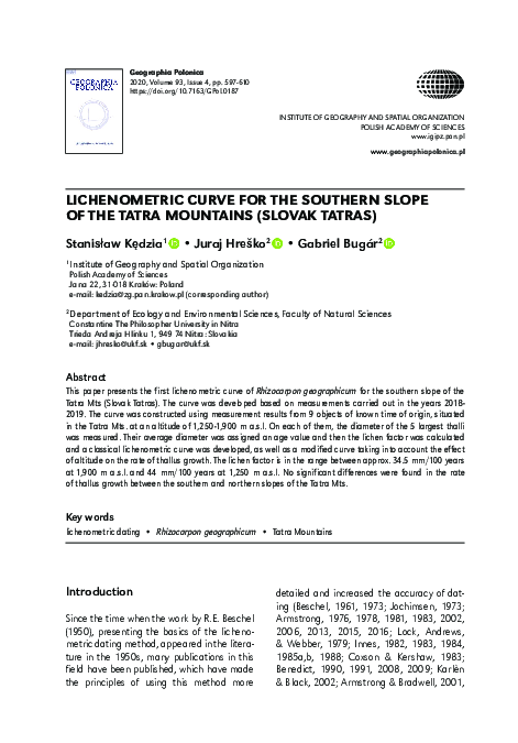 (PDF) Lichenometric curve for the southern slope of the Tatra Mountains ...