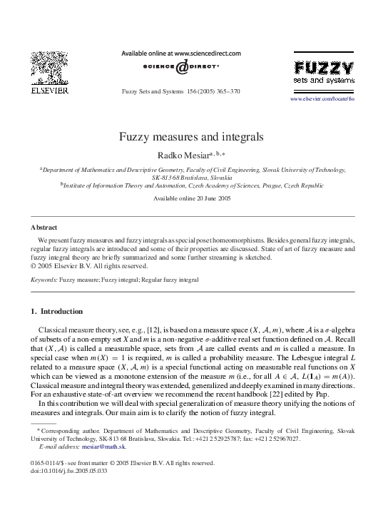 (PDF) Fuzzy measures and integrals