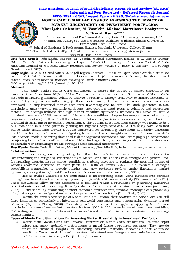 (PDF) MONTE CARLO SIMULATIONS FOR ASSESSING THE IMPACT OF MARKET ...