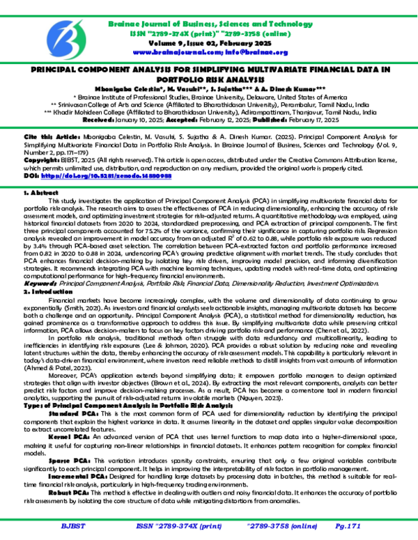 (PDF) PRINCIPAL COMPONENT ANALYSIS FOR SIMPLIFYING MULTIVARIATE FINANCIAL DATA IN PORTFOLIO RISK ...