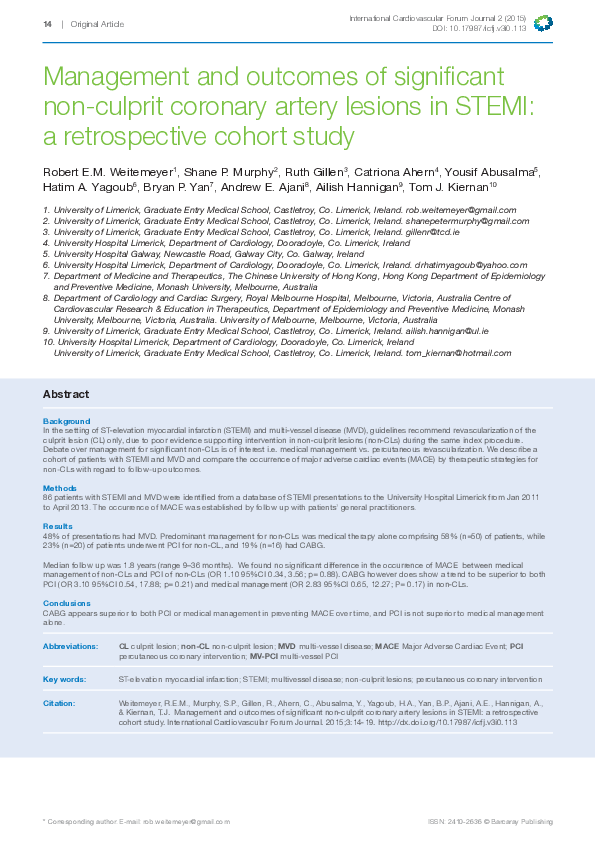 (PDF) Management and outcomes of significant non-culprit coronary ...