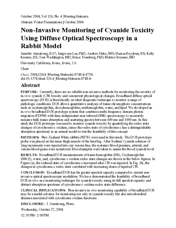 (PDF) Non-Invasive Monitoring of Cyanide Toxicity Using Diffuse Optical ...