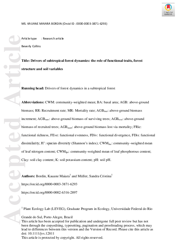 (PDF) Drivers of subtropical forest dynamics: The role of functional ...