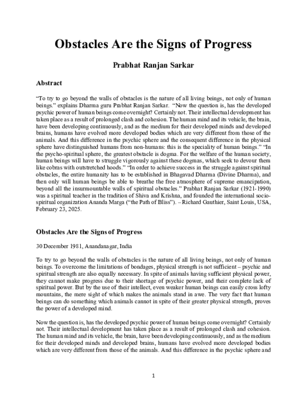 (PDF) Obstacles Are the Signs of Progress