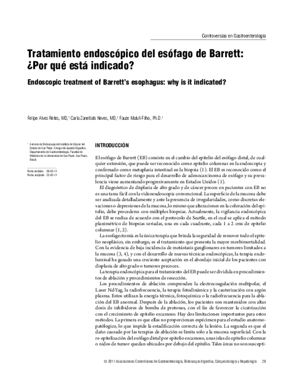 (PDF) Tratamiento endoscópico del esófago de Barrett: ¿Por qué está ...