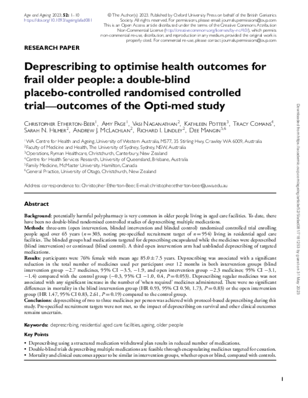 (PDF) Deprescribing to optimise health outcomes for frail older people ...