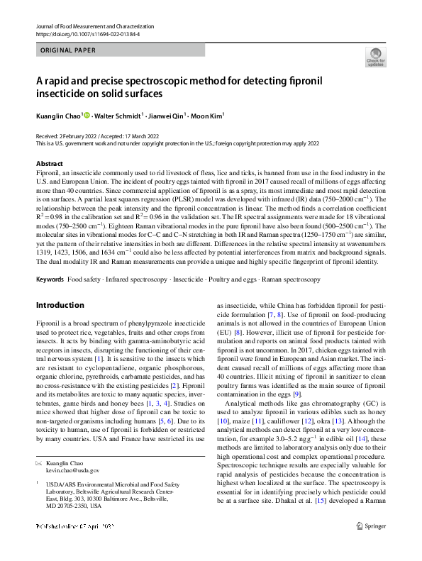 (PDF) A rapid and precise spectroscopic method for detecting fipronil insecticide on solid surfaces