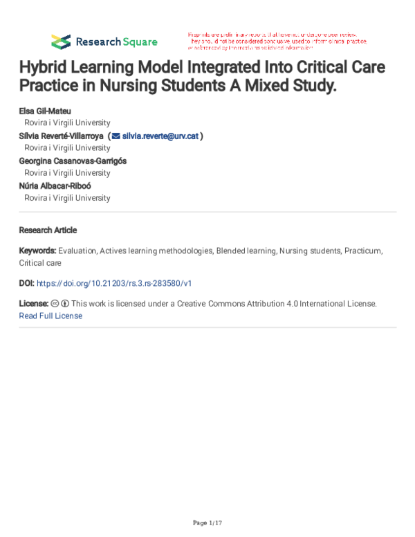 (PDF) Hybrid Learning Model Integrated Into Critical Care Practice in ...