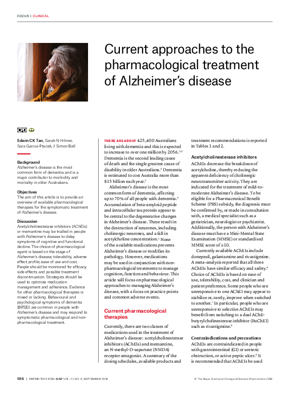 (PDF) Current approaches to the pharmacological treatment of Alzheimer ...