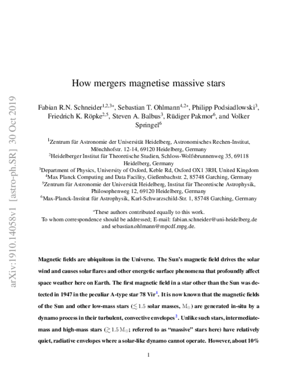 (PDF) Stellar mergers as the origin of magnetic massive stars
